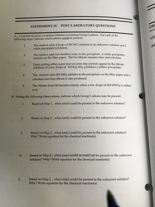 Solved A student receives a colorless solution containing | Chegg.com