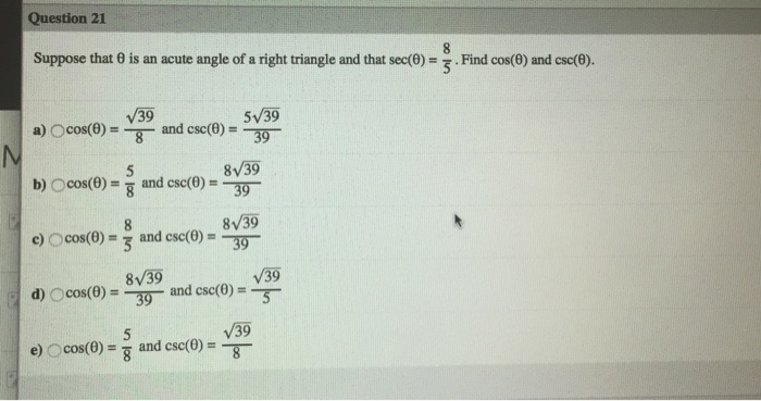 Solved Suppose that theta is an acute angle of a right | Chegg.com