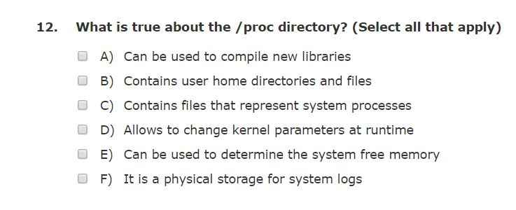 Solved 12. What is true about the /proc directory? (Select | Chegg.com