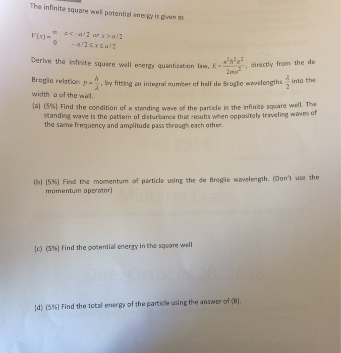 Solved The infinite square well Potential energy is gives as | Chegg.com