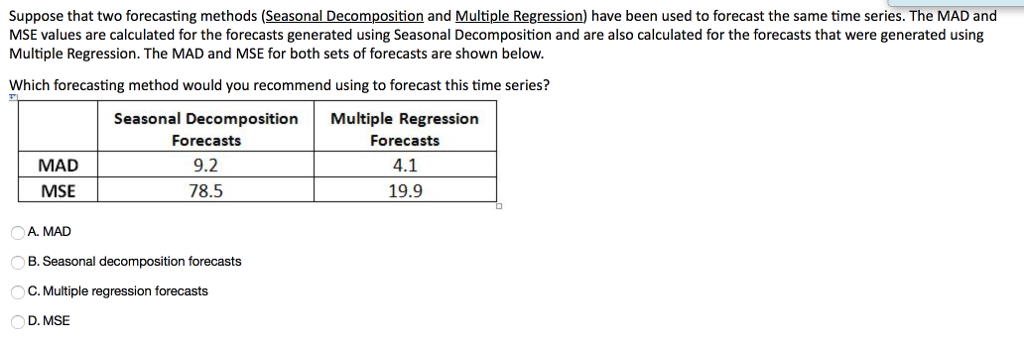 Solved Suppose That Two Forecasting Methods Seasonal