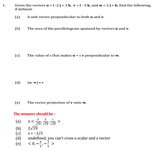 Solved Given the vectors u = i-2j + 3k, v = i- 3k, and w = 2 | Chegg.com