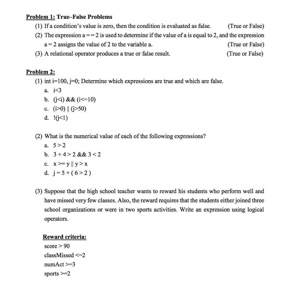 Solved Problem 1: True-False Problems (1) If a condition's | Chegg.com