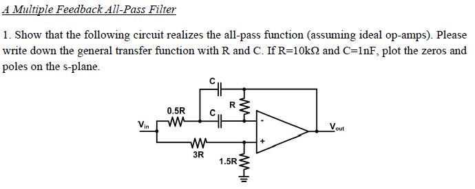 A Multiple Feedback All-Pass Filter 1. Show that the | Chegg.com