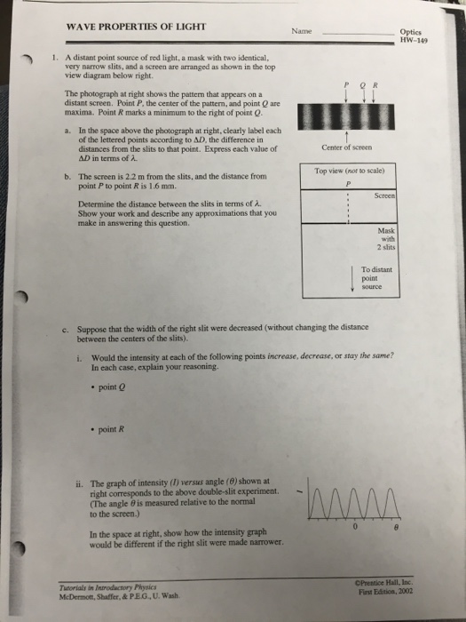 Solved A distant point source of red light, a mask with two | Chegg.com