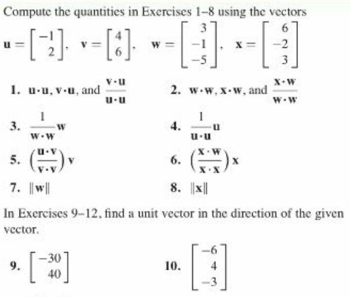 Solved Compute the quantities in Exercises 1-8 using the | Chegg.com