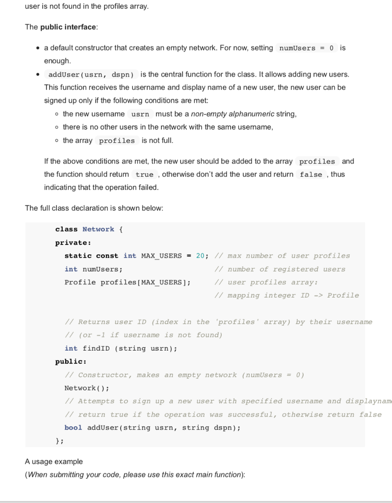 Solved Task B. Class Network : Adding users The three main | Chegg.com