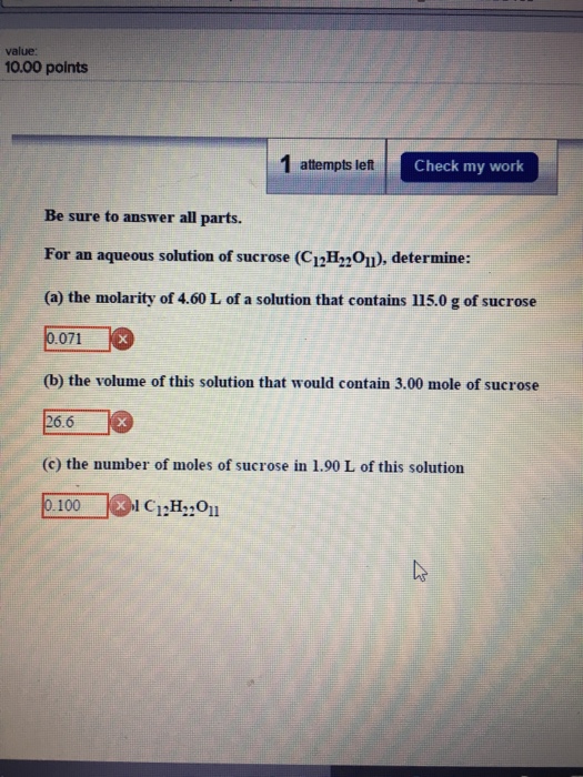 Solved For and aqueous solution of sucrose (C12H22O11), | Chegg.com