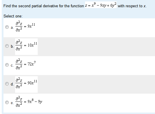 Solved Find the second partial derivative for the function | Chegg.com
