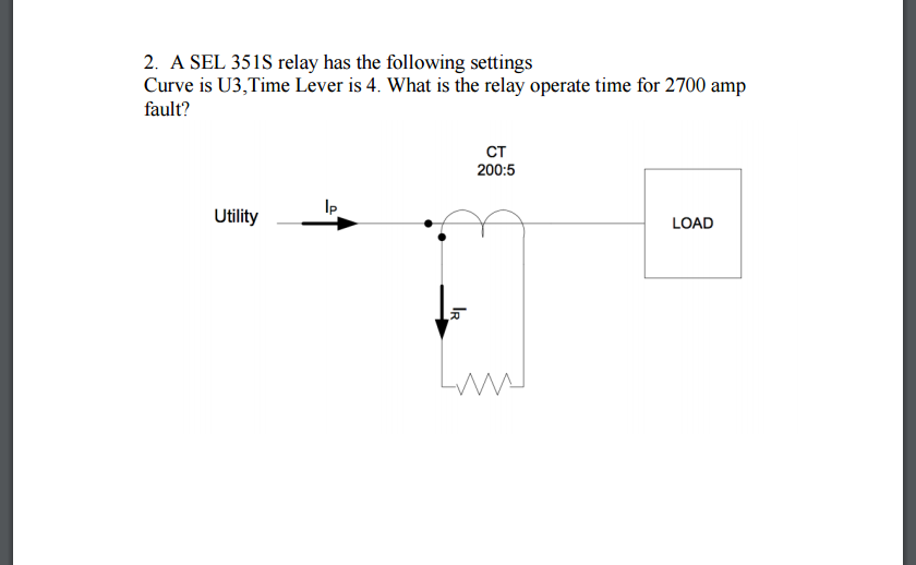 Solved A SEL 351S relay has the following settings Curve is | Chegg.com