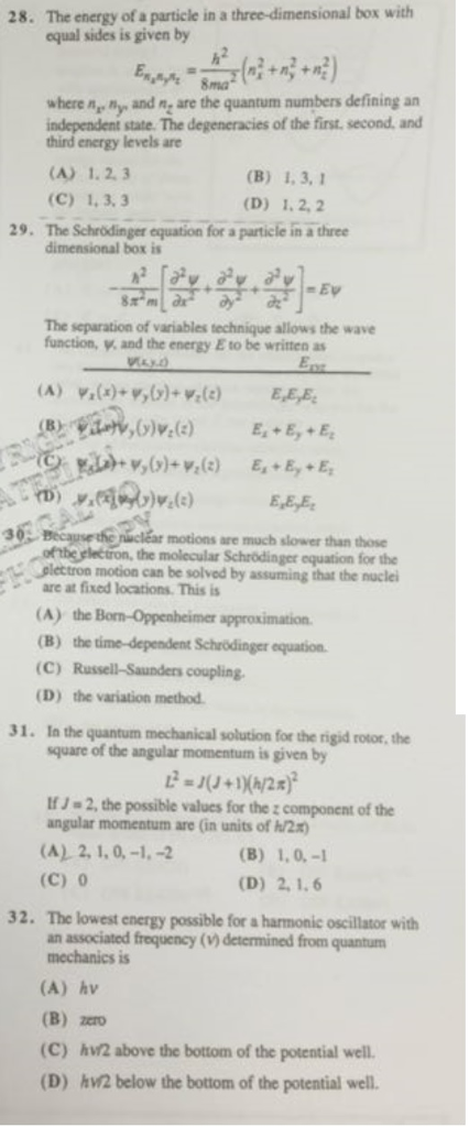 Solved 28. The energy of a particle in a three-dimensional | Chegg.com