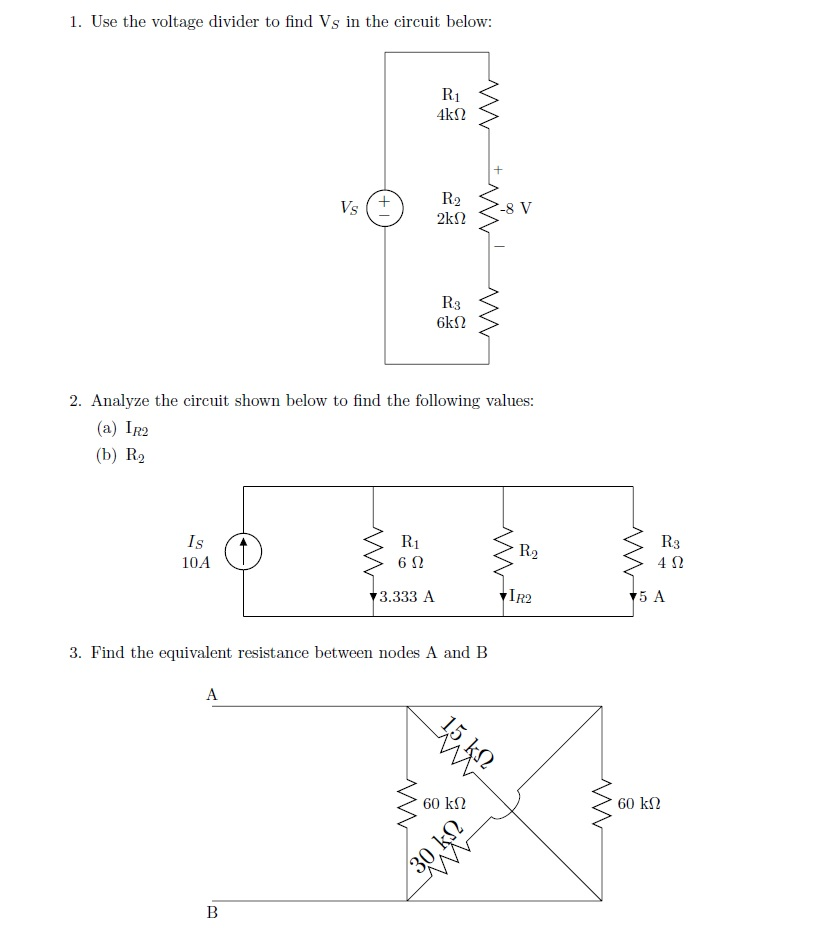 Solved 1) use the voltage divider to find Vs in the circuit | Chegg.com