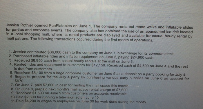 Solved Jessica Pothier opened FunFlatables on June 1. The | Chegg.com