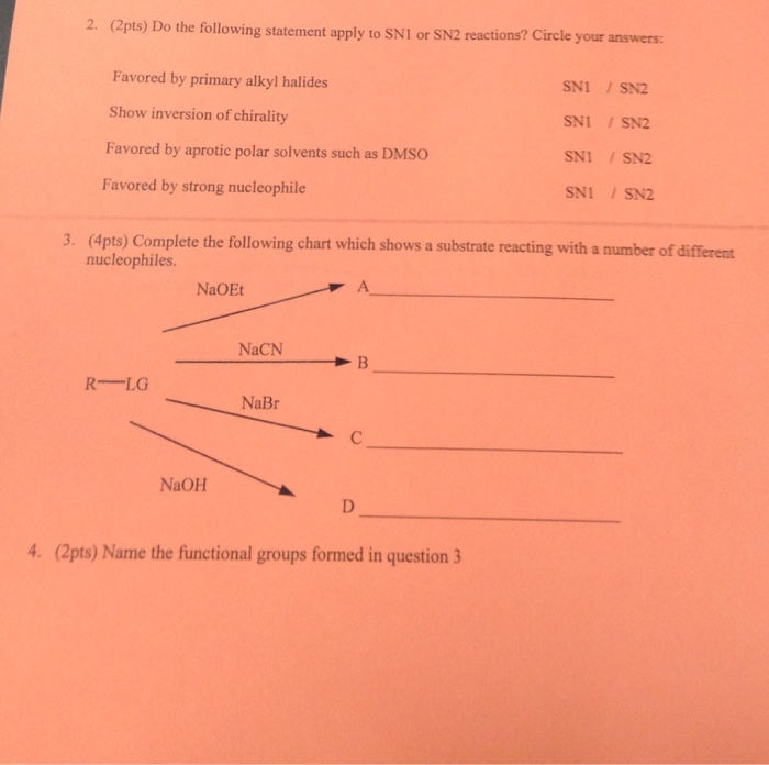 Solved Do the following statement apply to SN1 or SN2 | Chegg.com