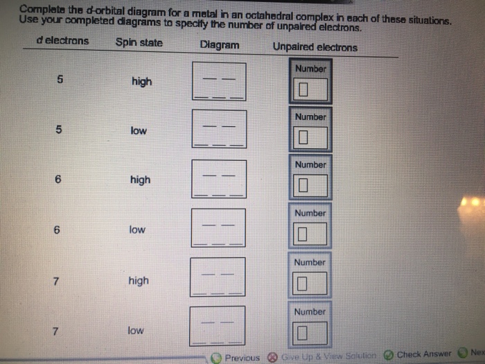 Solved Complets the d-orbital diagram for a metal in an | Chegg.com