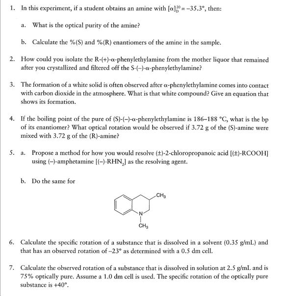 Solved 1. In this experiment, if a student obtains an amine | Chegg.com