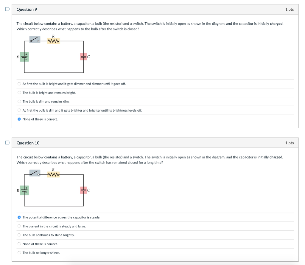 Solved The circuit below contains a battery, a capacitor, a | Chegg.com