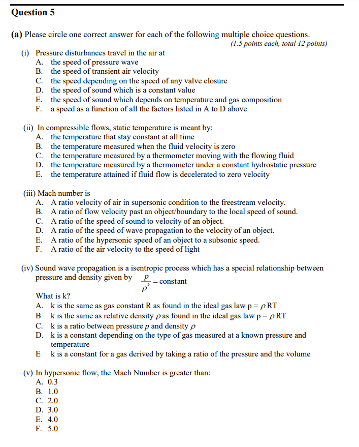 Solved Question 5 (a) Please circle one correct answer for | Chegg.com