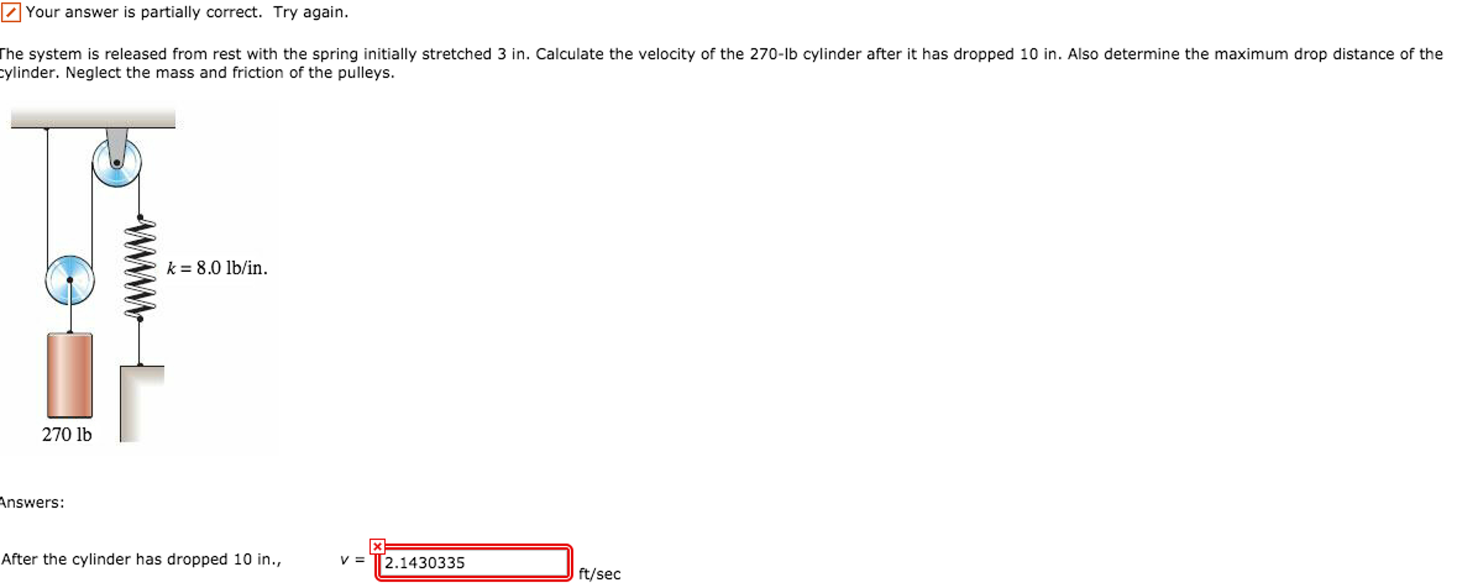 Solved The system is released from rest with the spring | Chegg.com