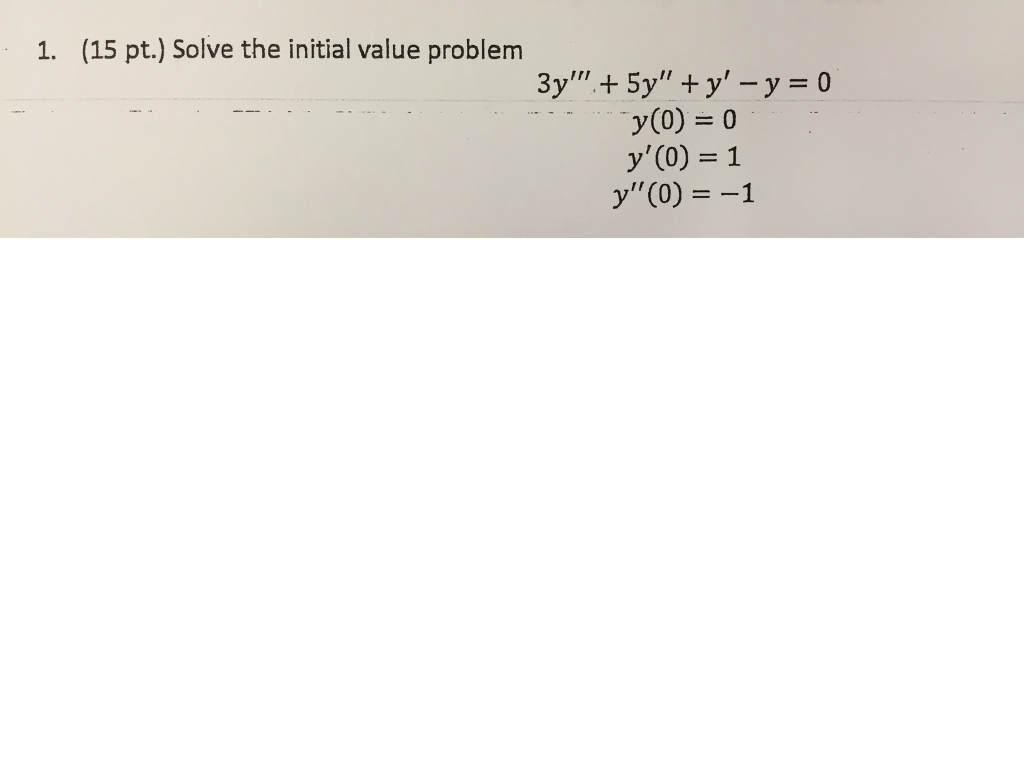 Solved Solve the initial value problem 3y"' + 5y" + y' - y | Chegg.com