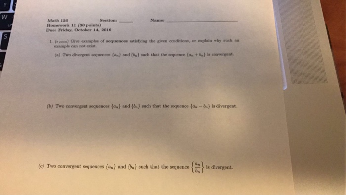 Solved Give examples of sequences satisfying the given | Chegg.com