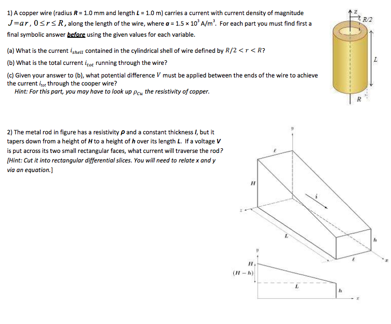 Solved A copper wire (radius R = 1.0 mm and length L = 1.0 | Chegg.com
