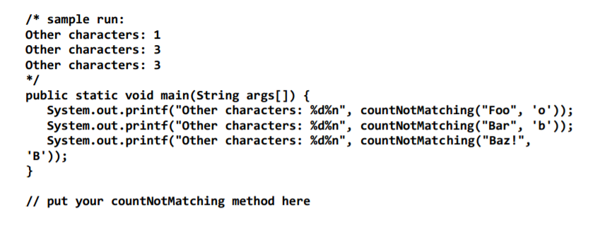 Solved Implement the countNotMatching method below, which | Chegg.com