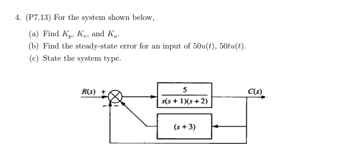 Solved 4. (P7.13) For the system shown below (a) Find Kp, K, | Chegg.com