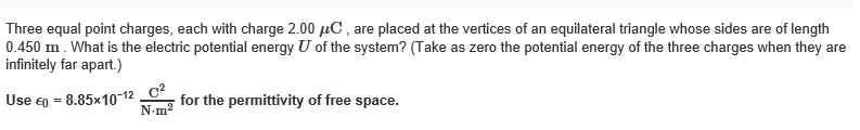 Solved Three equal point charges, each with charge 2.00 μC , | Chegg.com