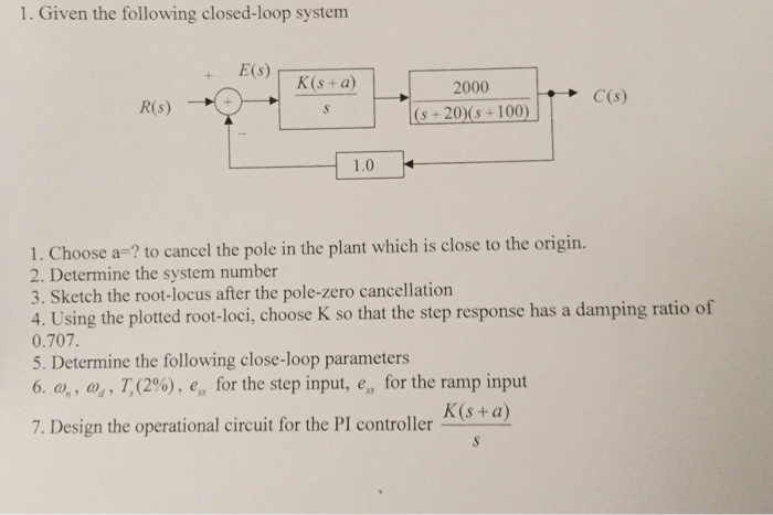 Solved: Given The Following Closed-loop System 1. Choose A... | Chegg.com Solved: Given The Following Closed-loop System 1. Choose A... | Chegg.com