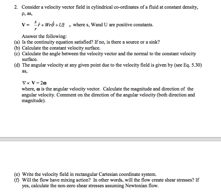 Consider a velocity vector field in cylindrical | Chegg.com