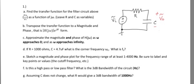 Solved Find the transfer function for the filter circuit | Chegg.com
