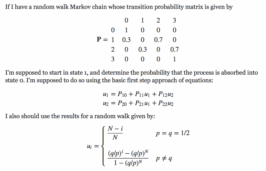 Solved If I have a random walk Markov chain whose transition | Chegg.com