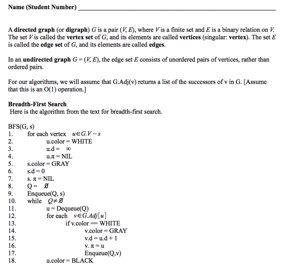 Name (Student Number) A directed graph (or digraph) G | Chegg.com
