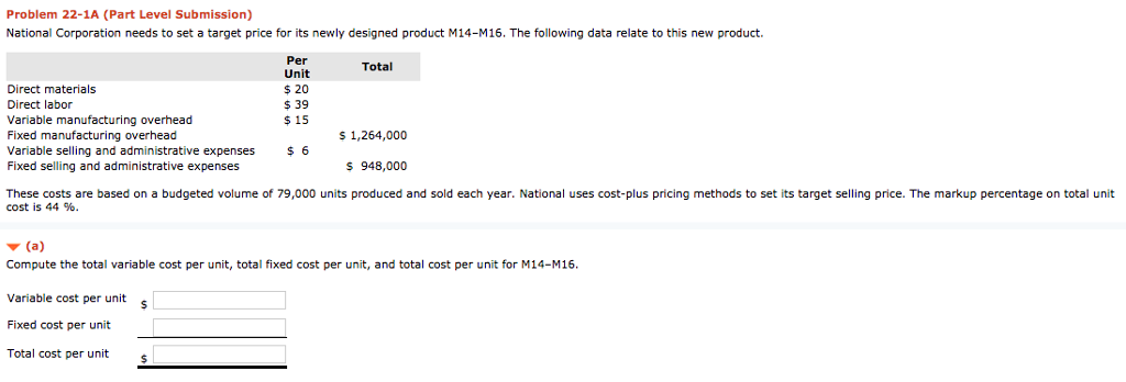 Solved Problem 22-1A (Part Level Submission) National | Chegg.com