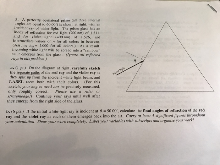 Solved A perfectly equilateral prism (all three internal | Chegg.com