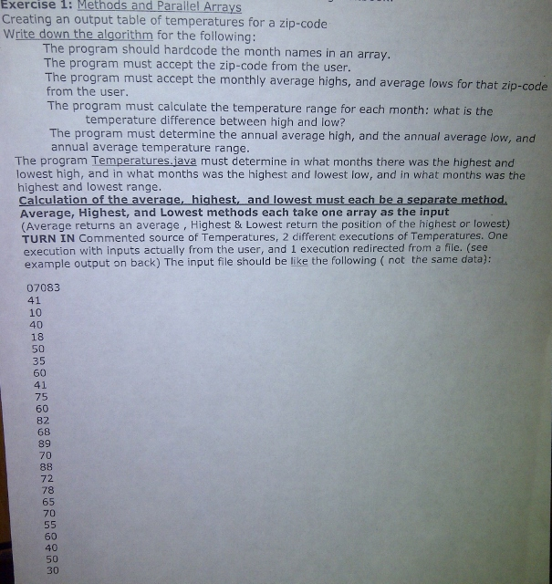 Methods and Parallel Arrays Creating an output table | Chegg.com