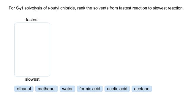 Solved For SN1 solvolysis of t-butyl chloride, rank the | Chegg.com