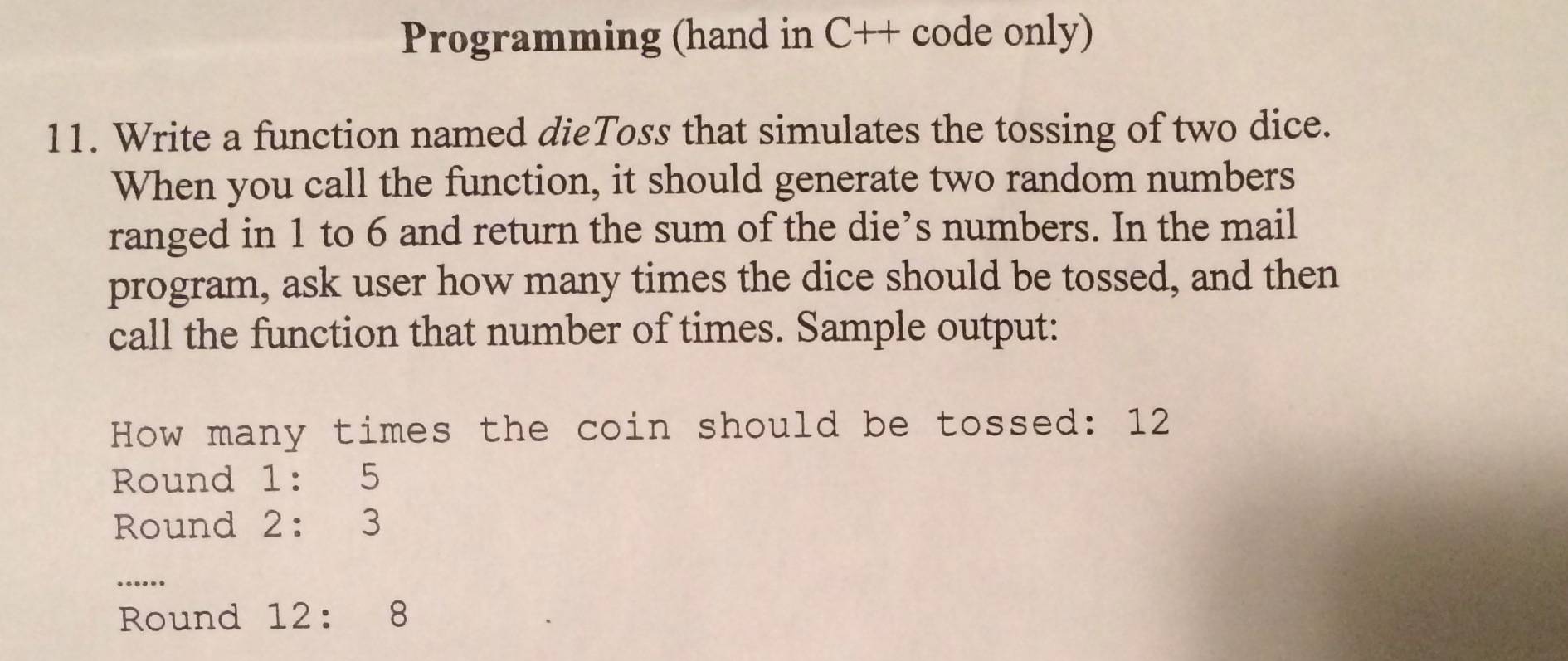 Solved Programming (hand in C++ code only) Write a function | Chegg.com