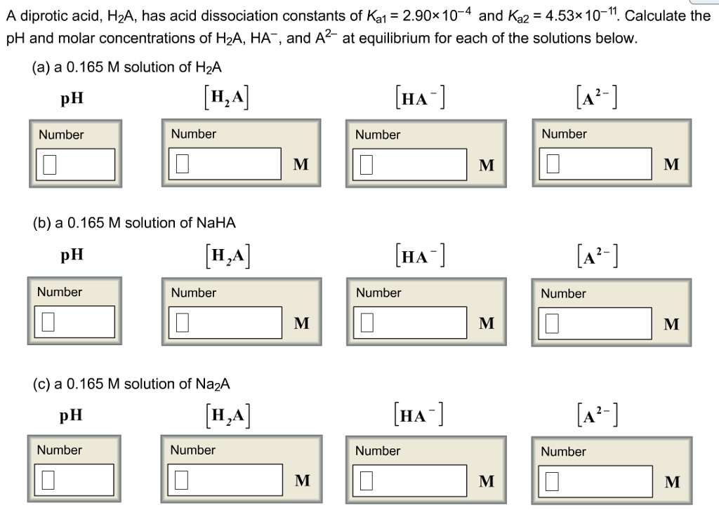 Solved A diprotic acid, H2A, has acid dissociation constants | Chegg.com