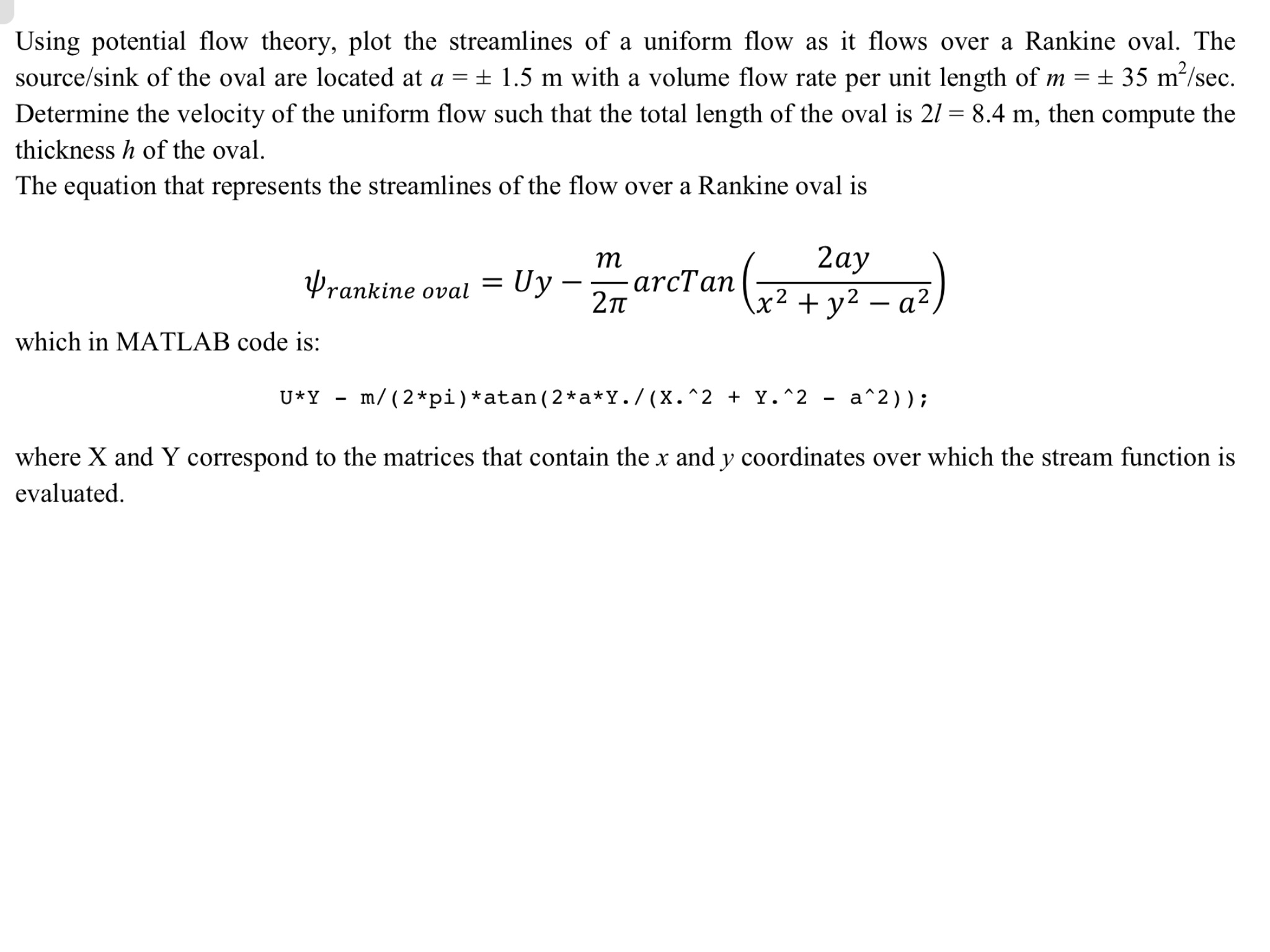 Using potential flow theory, plot the streamlines of | Chegg.com