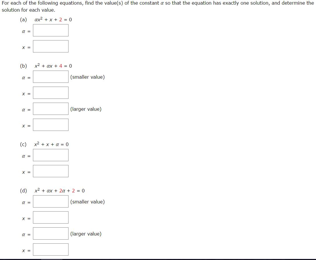 Solved For each of the following equations, find the | Chegg.com