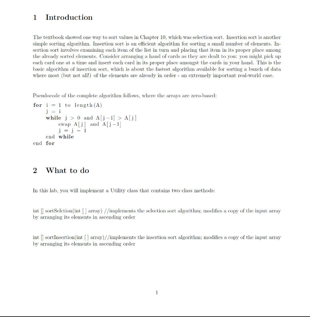 Solved 1 Introduction The textbook showed one way to sort | Chegg.com