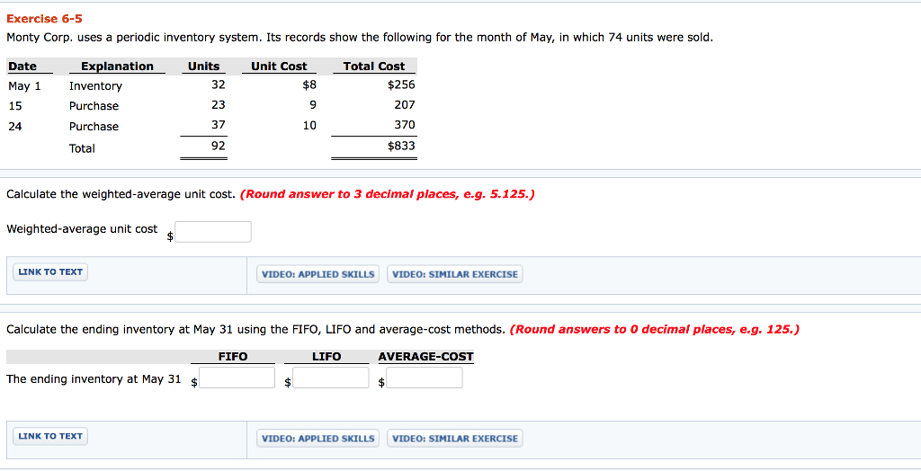 Solved Exercise 6-5 Monty Corp. uses a periodic inventory | Chegg.com