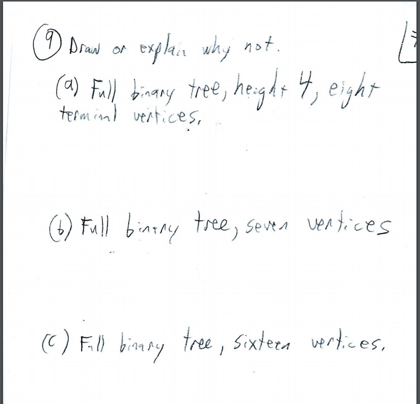 Solved Draw or explain why not. (a) Full binary tree, | Chegg.com