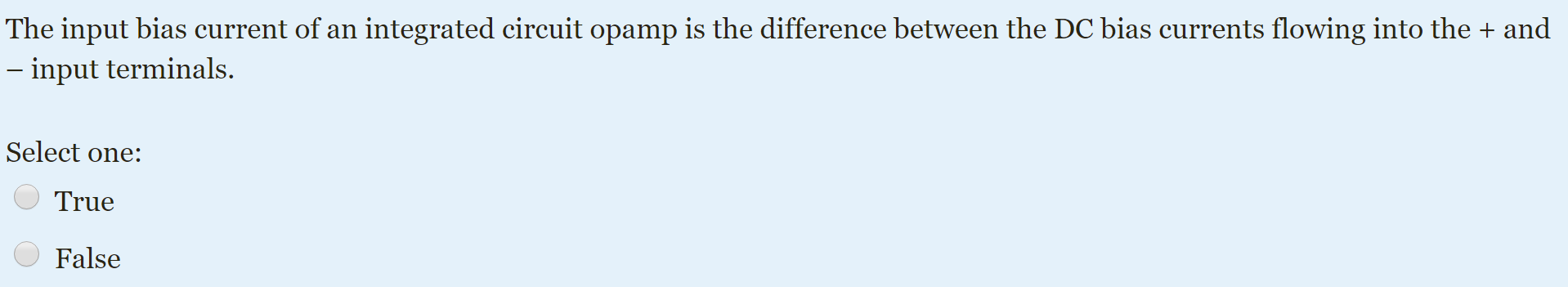 Solved The input bias current of an integrated circuit opamp | Chegg.com