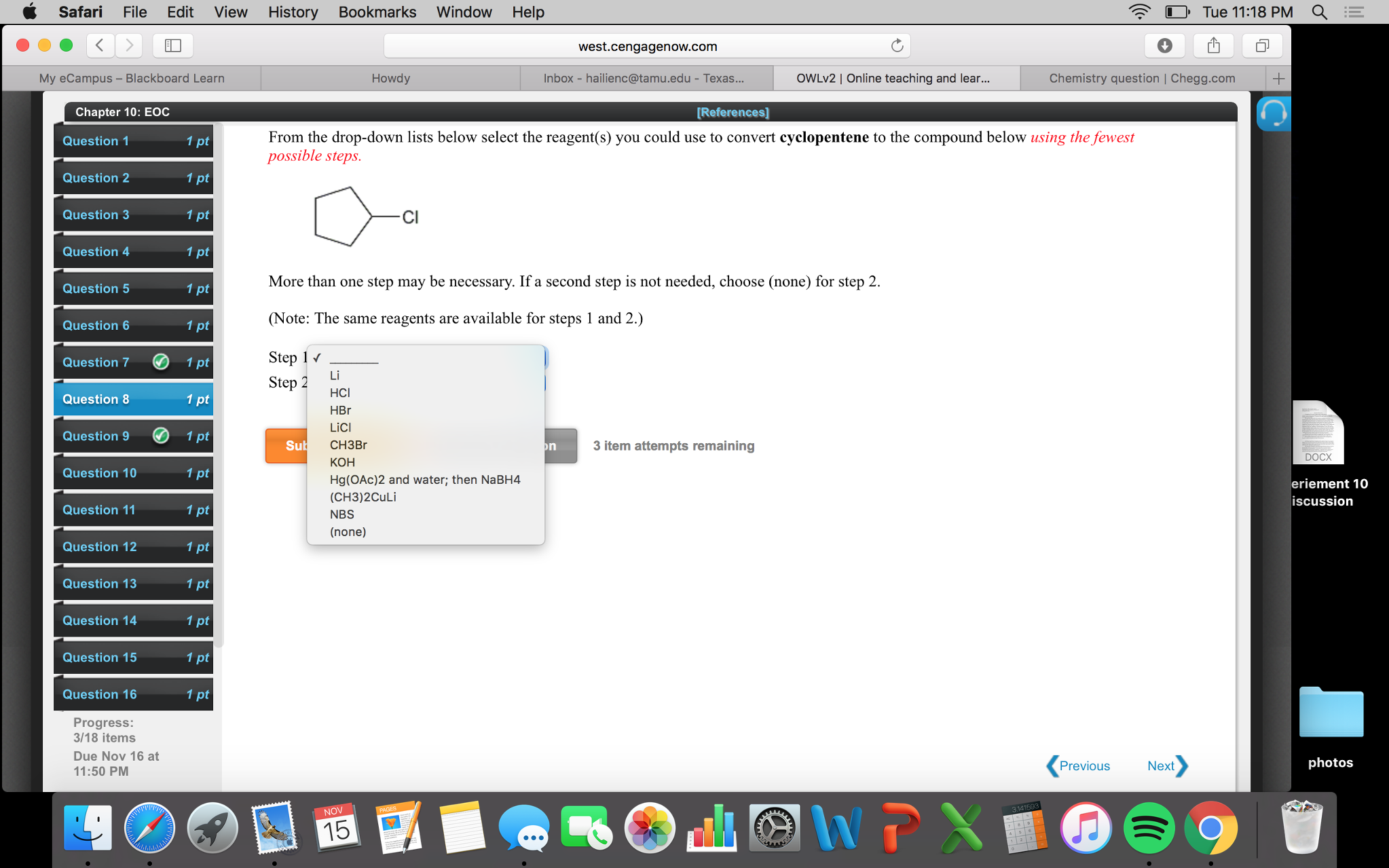 Solved From the drop-down lists below select the reagent(s) | Chegg.com