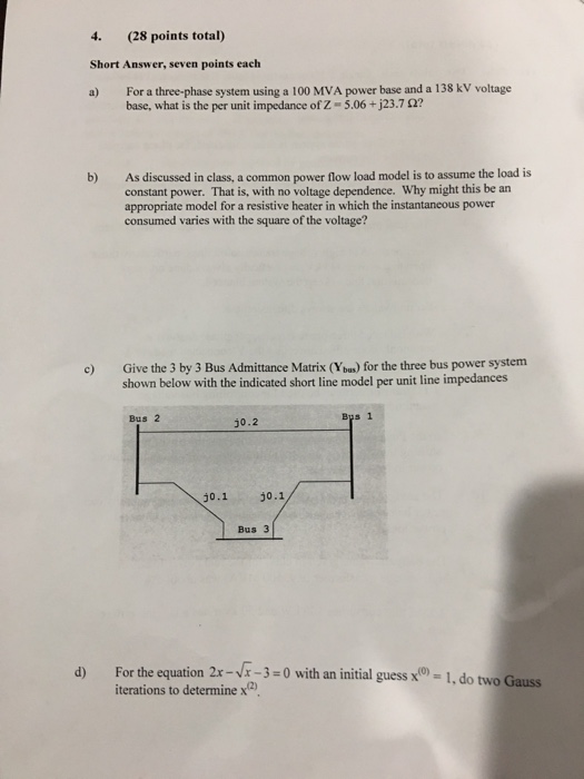 Solved Short Answer, seven points each For a three-phase | Chegg.com