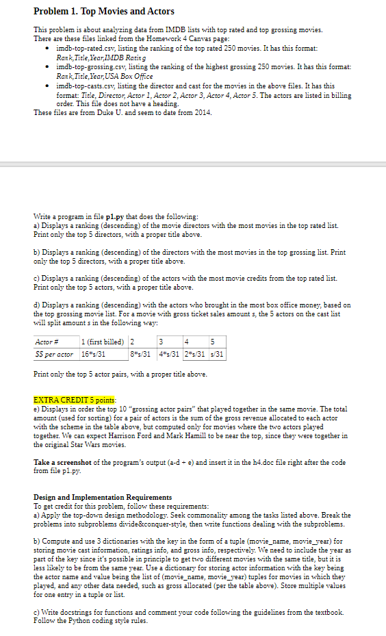 Solved Problem 1. Top Movies and Actors This problem is | Chegg.com