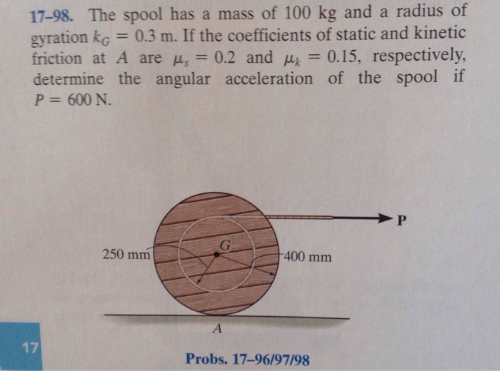 Solved The spool has a mass of 100 kg and a radius of | Chegg.com